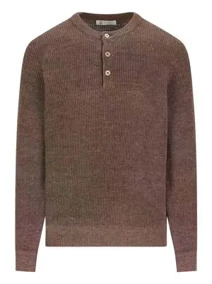 Brunello Cucinelli Button-placket Ribbed Sweater - Brown