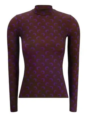 MARINE SERRE Moon-print High-neck Top - Brown