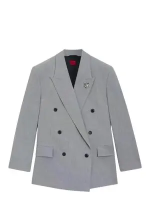Hugo Double-breasted Blazer With Brooch - Grey