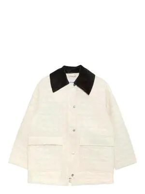 GANNI Quilted Jacket With Corduroy Collar - White