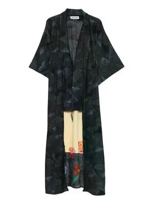 A.N.G.E.L.O. VINTAGE CULT Upcycled Floral-appliqué Kimono - Black