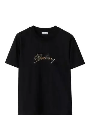 Burberry Cotton T-shirt With Cursive Logo - Black