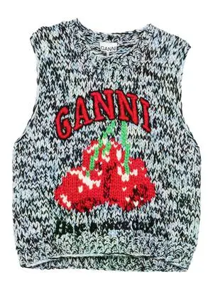 GANNI Patterned Knitted Vest - Blue