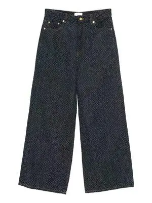GANNI Textured Wide Leg Jeans - Blue