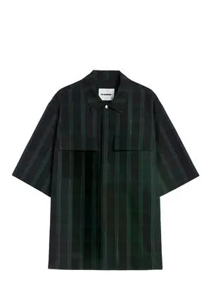 JIL SANDER Technical Check Pockets Cotton Shirt - Black