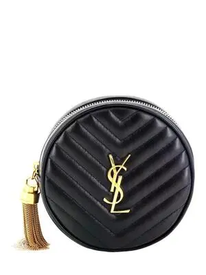 Saint Laurent Vinyle Round Matelasse Chevron Leather Baby Belt Bag - Black