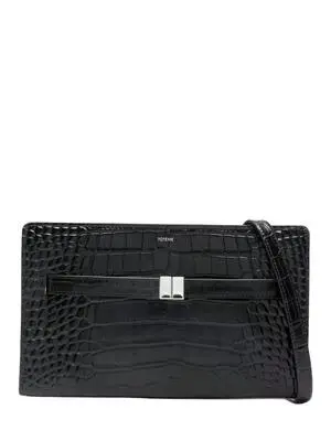 TOTEME Belted Crocodile-embossed Cross Body Bag - Black