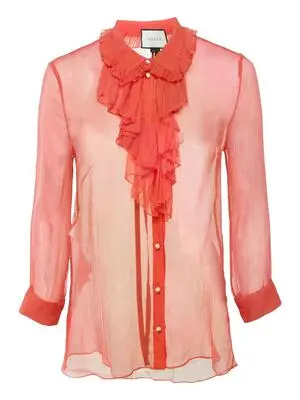 Gucci Ruffle-detail Silk Top - Pink