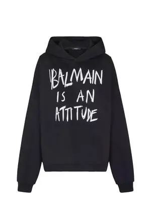 Balmain Long-sleeved Cotton Hoodie - Black