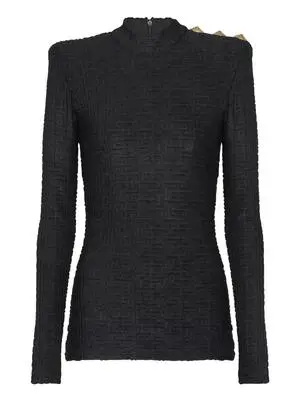 Balmain Bouclette Monogram-pattern Button Top - Black