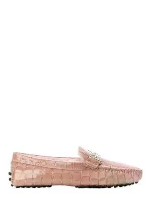TOD'S Gommino Croc-embossed Leather Loafers - Pink