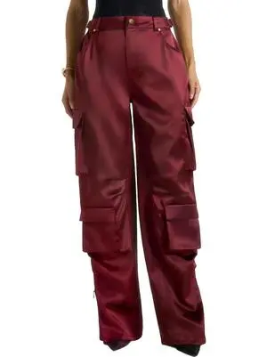 Manière De Voir High-waisted Satin Cargo Pants - Red