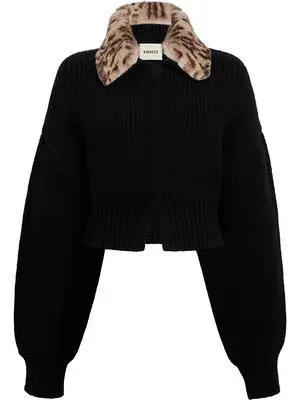 Khaite Cashmere Jacket With Rabbit Fur Collar - Black