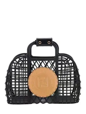 Fendi Ff Logo Stamp Basket Tote Pvc Small Satchel - Black