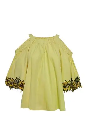 Sandro Lace Insert Cold Shoulder Blouse - Yellow