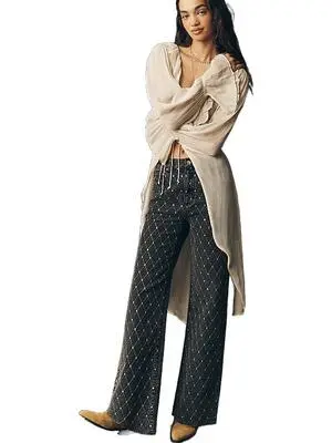 LE JEAN Column High-rise Wide-leg Embellished Jeans - Stonewashed Black