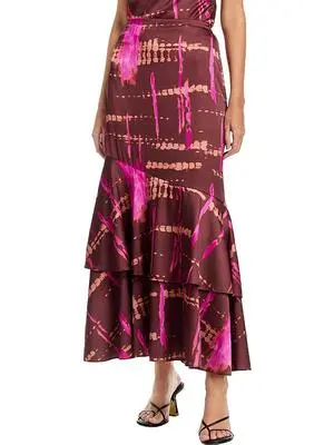 AREA STARS Tulip Hem Skirt - Brown Abstract