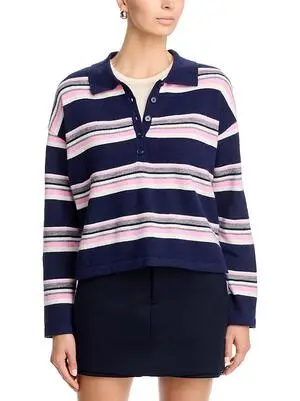 Aqua Heartloom Striped Polo Top Navy/pink