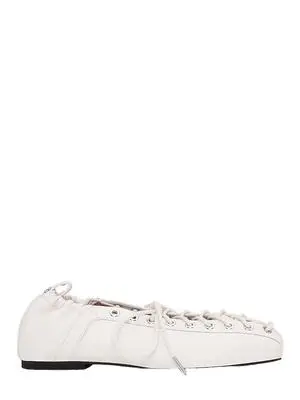 GANNI Eyelet Lace-up Ballet Flats - Egret