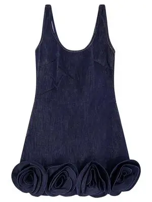 SELF-PORTRAIT Denim Mini Dress With 3d Flowers - Blue