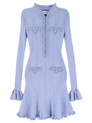 SELF-PORTRAIT Ribbed Knitted Mini Dress - Blue