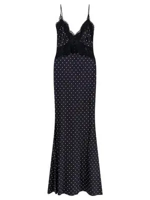 SELF-PORTRAIT Polka Dot Satin Long Dress - Black