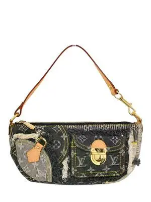 LOUIS VUITTON 2007 Monogram Denim Patchwork Pouchy Shoulder Bag Grey
