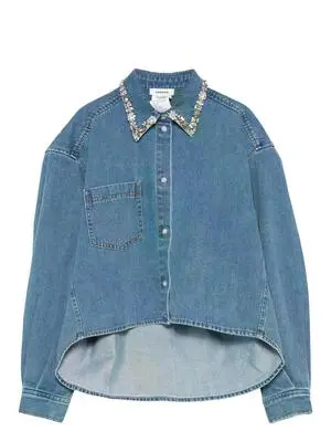 Sandro Embellished Collar Denim Shirt - Blue
