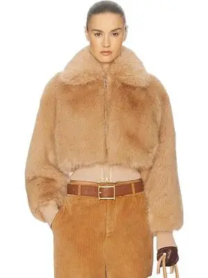 HELSA Faux Fox Bomber Jacket Tan