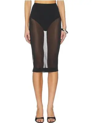 SEROYA Lucille Sheer Midi Skirt - Black