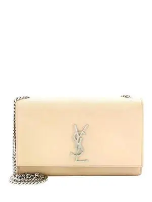 Saint Laurent Classic Monogram Grainy Leather Crossbody Bag - Neutrals