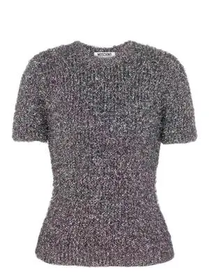 Moschino Short-sleeve Ribbed Knit Top - Silver
