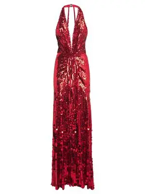 Jenny Packham Sequin Gathered Mars Gown - Red