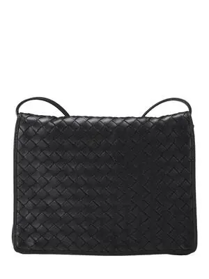 Bottega Veneta Intrecciato Flat Crossbody Bag - Black
