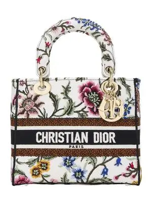 Dior Lady D-Lite Medium Embroidered Bag White
