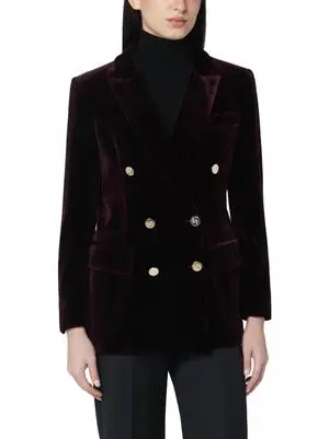 VITOVI Bordeaux Velvet Double-breasted Jacket - Burgundy