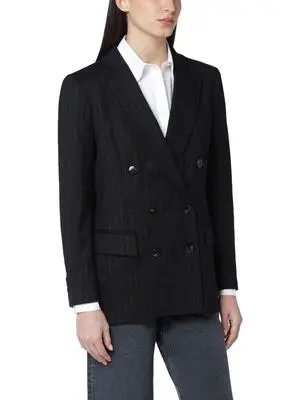 VITOVI Pinstripe Lurex Double-breasted Jacket - Black