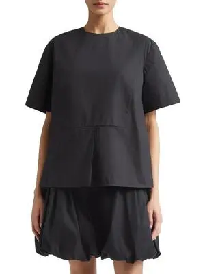 JIL SANDER Plastron Back Button Cotton Poplin Top - Black
