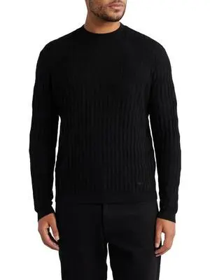 Emporio Armani Tonal Diamond Wool Crewneck Sweater - Solid Black