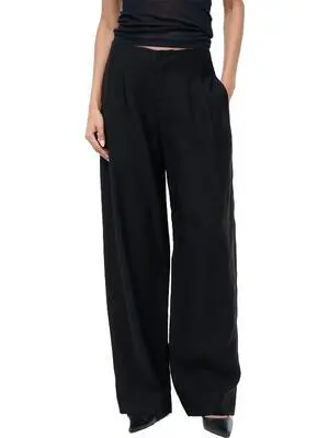 Staud Pierre Pleated Wool-blend Wide-leg Pants - Black
