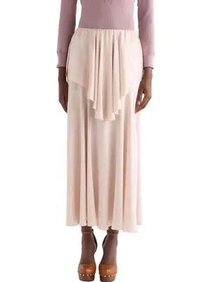 Chloé Fluid Washed Silk Satin Layered Midi Skirt - Rose Dust