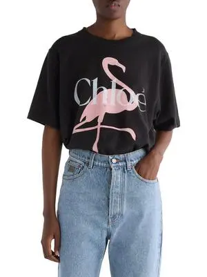 Chloé Flamingo Graphic Organic Cotton T-shirt - Ash Black