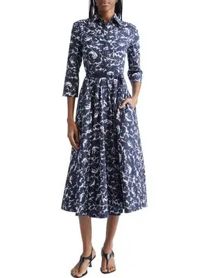 MICHAEL KORS Graphic Floral Chiné Belted Cotton Poplin Shirtdress