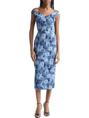 Michael Kors Floral Chiné Stretch Cady Sheath Dress - Lake Multi