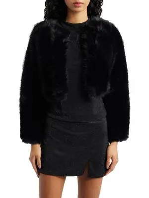 Mango Faux Fur Cropped Jacket - Black