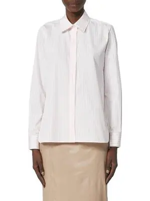 Max Mara Striped Cotton Button-up Shirt - Pink Pinstripes