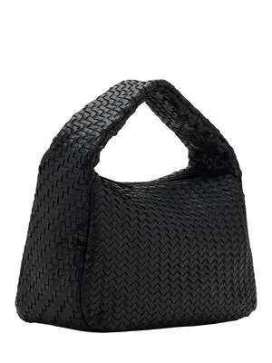 Mango Braided Faux Leather Top Handle Bag - Black