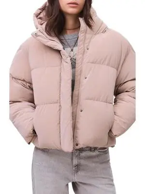 Mango Hooded Puffer Jacket - Pastel Pink