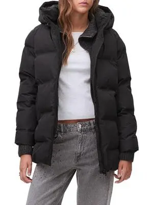 Mango Hooded Puffer Coat - Black