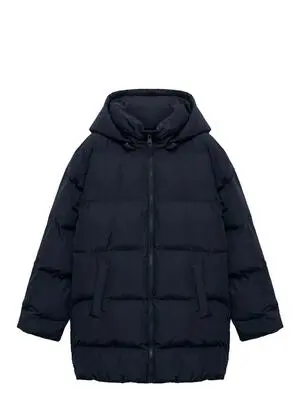 Mango Hooded Puffer Coat - Navy